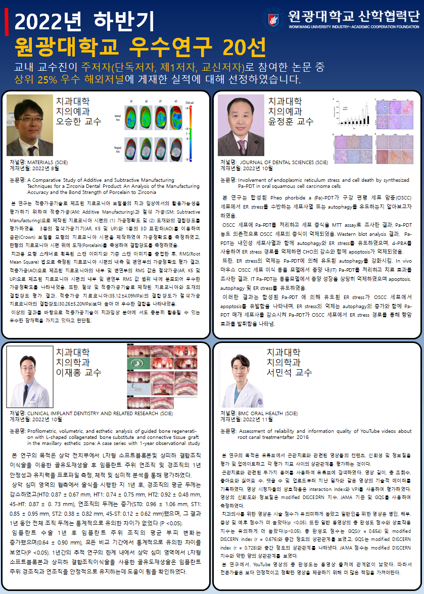 치과대학오승한 이재홍 윤정훈 서민석 교수 원광대학교 산학협력단 원광대학교